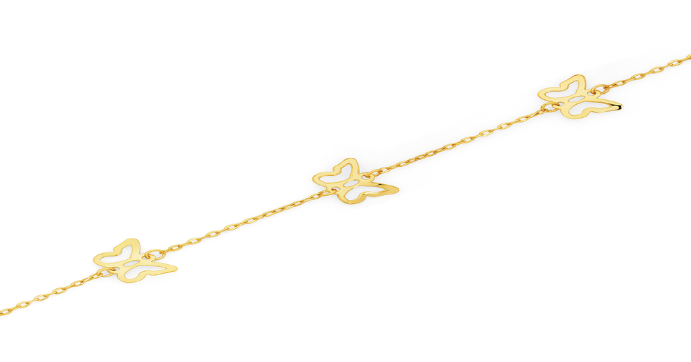 9ct Gold 14cm Triple Butterflies Bracelet | Goldmark (AU)