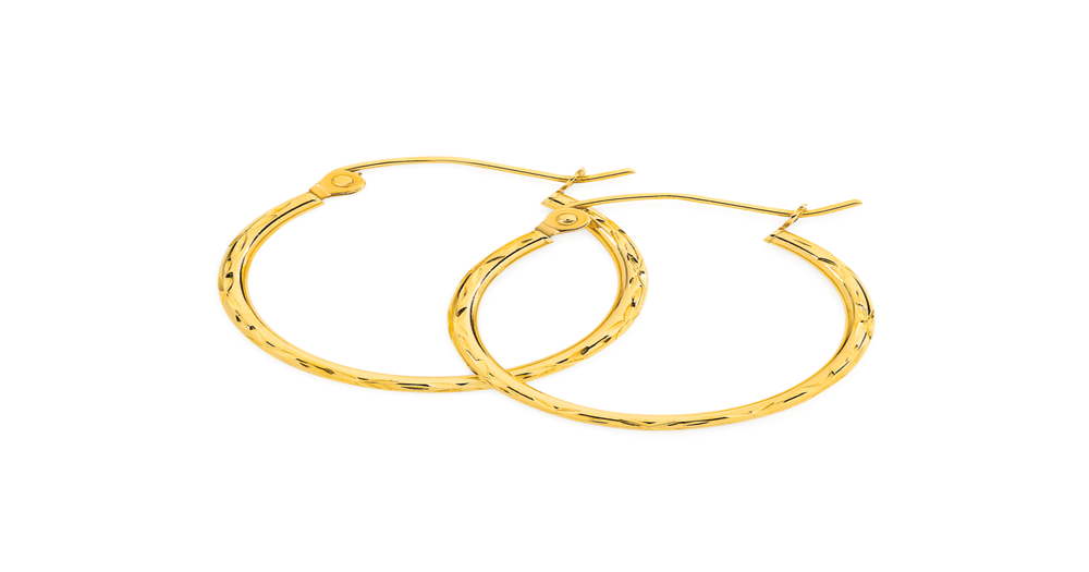 9ct Gold 1.5x15mm Diamond-cut Hoop Earrings | Goldmark (AU)