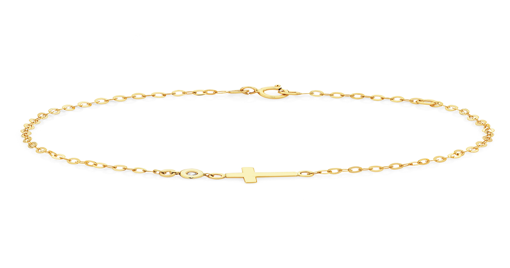 9ct Gold 17cm Diamond Cross Trace Bracelet | Goldmark (AU)