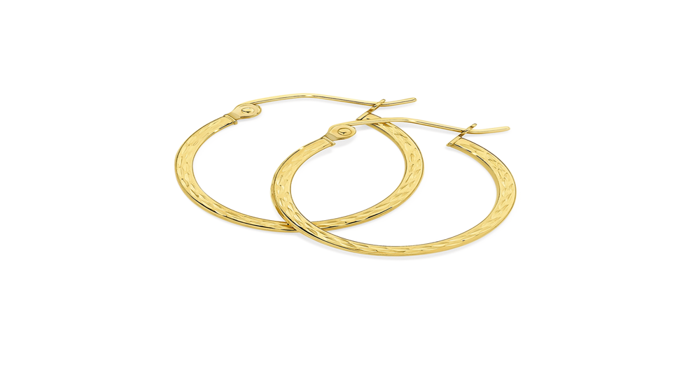 9ct Gold 17mm Diamond-cut Square Tube Hoop Earrings | Goldmark (AU)