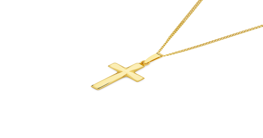 9ct Gold 18mm Bevelled Edge Cross Pendant | Goldmark (AU)