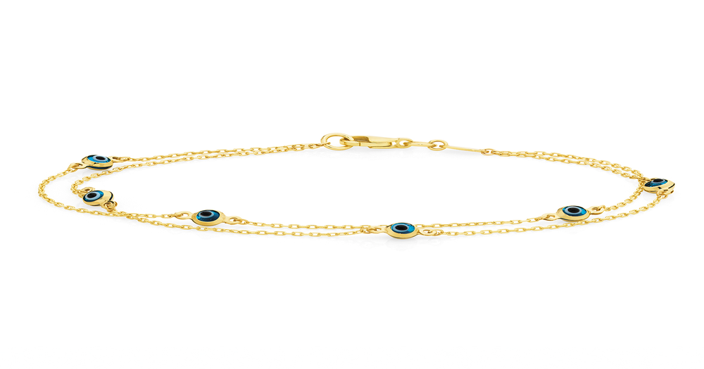 9ct Gold 19cm Double Strand Evil Eye Bracelet | Goldmark (AU)