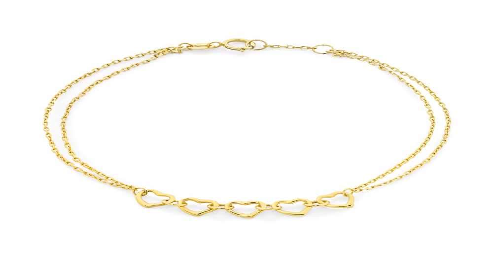 9ct Gold 19cm Double Strand Multi Hearts Trace Bracelet | Goldmark (AU)