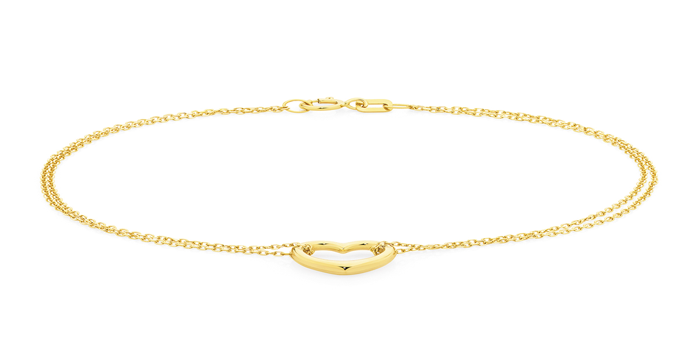 9ct Gold 19cm Double Trace With Floating Heart Bracelet | Goldmark (AU)