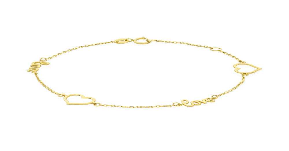 9ct Gold 19cm Multi Love & Open Heart Trace Bracelet | Goldmark (AU)