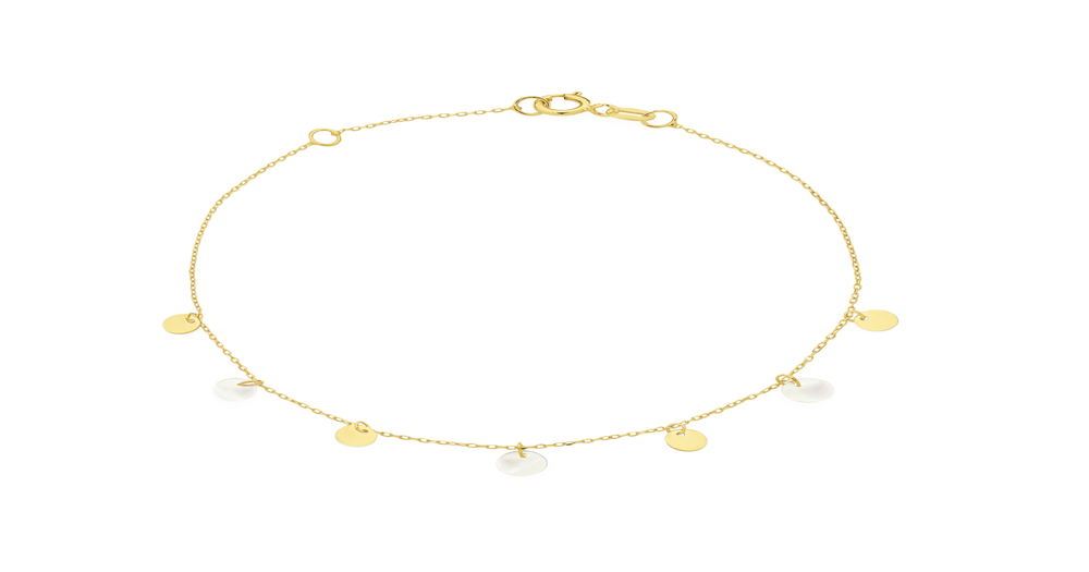 9ct Gold 19cm Multi Mother Of Pearl And Disc Trace Bracelet | Goldmark (AU)