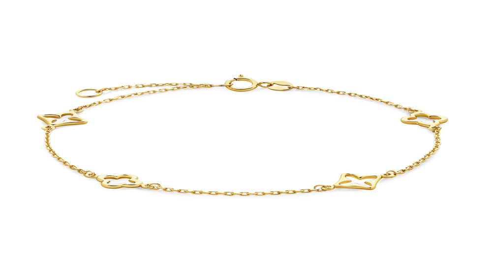 9ct Gold 19cm Multi Open Clover Alternating Trace Bracelet | Goldmark (AU)
