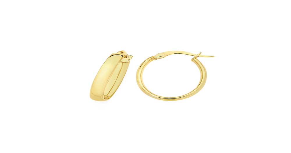 9ct Gold 19mm Half Round Oval Hoop Earrings | Goldmark (AU)