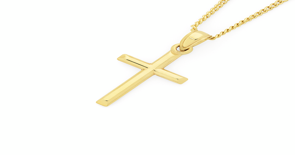 9ct Gold 21mm Slanted Edge Cross Pendant | Goldmark (AU)