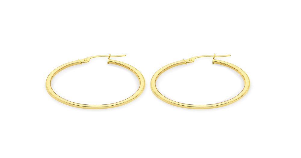 9ct Gold 25mm Square Tube Hoop Earrings | Goldmark (AU)