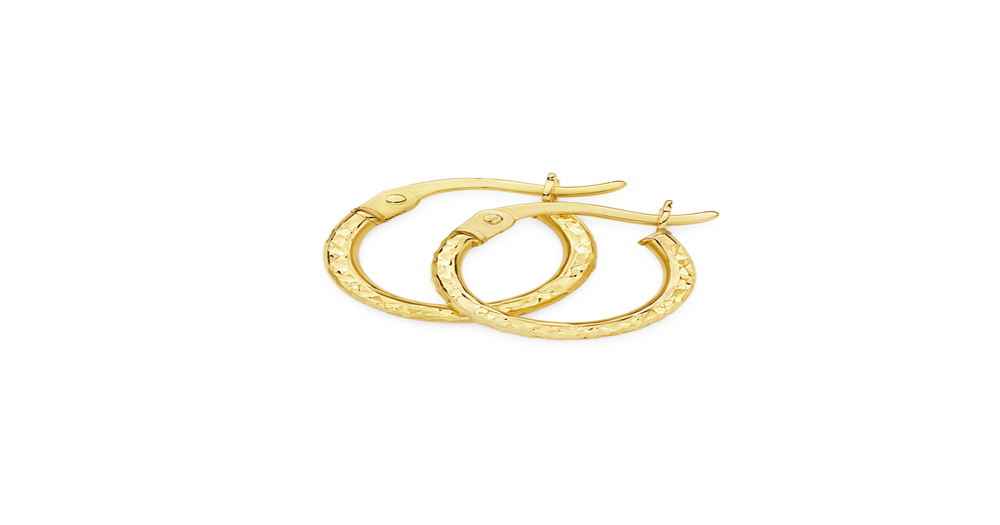 9ct Gold 2x10mm Sparkle Diamond-cut Hoop Earrings | Goldmark (AU)