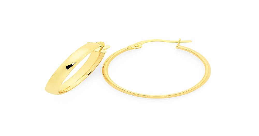 9ct Gold 3x20mm Half Round Hoop Earrings | Goldmark (AU)