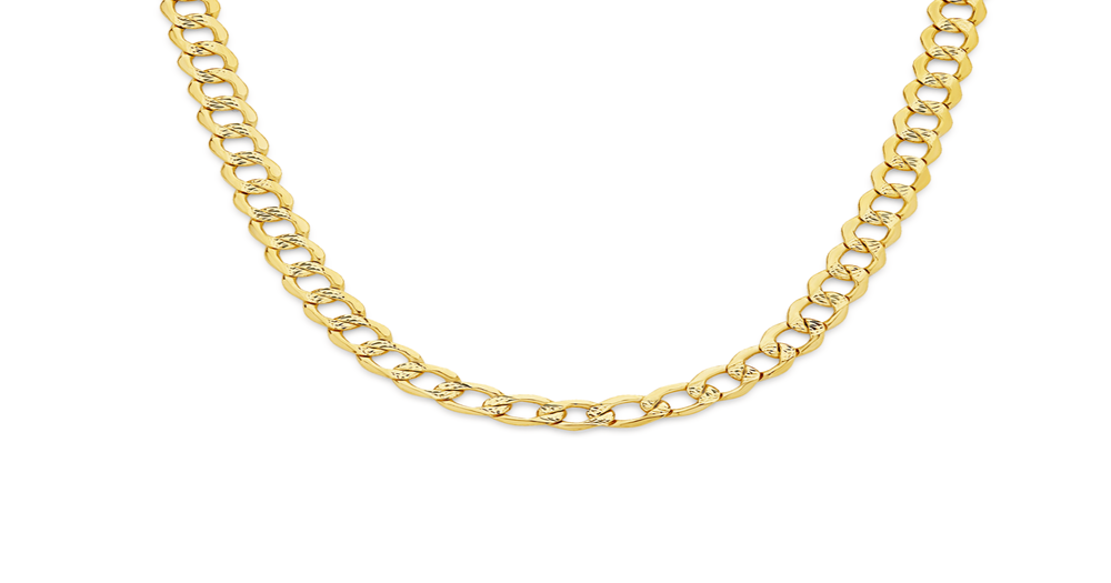 9ct Gold 45cm Hollow Pave Bevelled Curb Chain | Goldmark (AU)