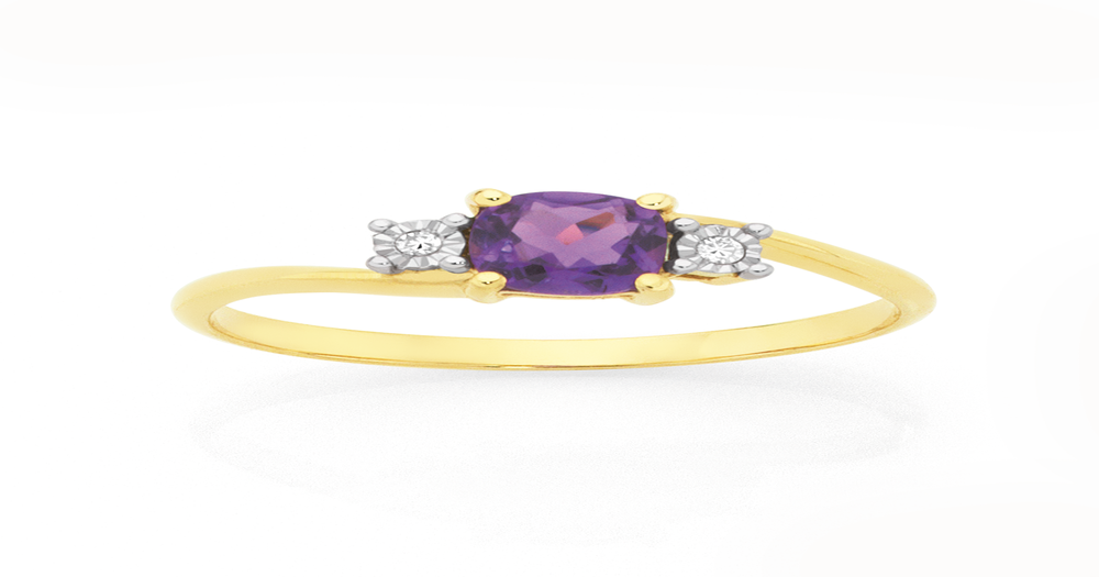 9ct Gold Amethyst & Miracle Set Diamond Ring in Purple | Goldmark (AU)