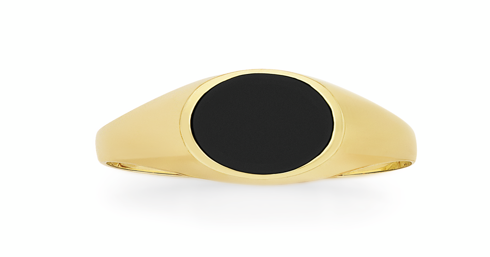 9ct Gold Black Agate Gents Signet Ring in Black | Goldmark (AU)