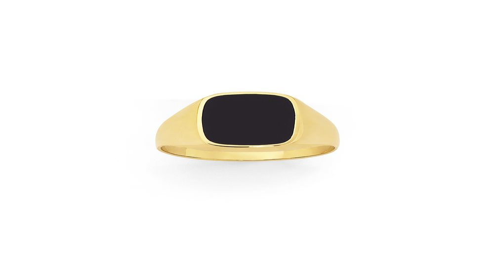 9ct Gold Black Agate Signet Gents Ring in Black | Goldmark (AU)