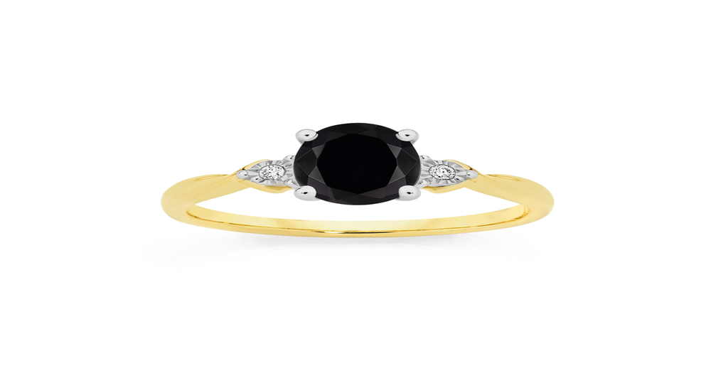 9ct Gold Black Sapphire & Diamond Ring in Black | Goldmark (AU)