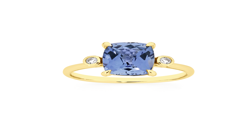 9ct Gold Created Ceylon Sapphire & Diamond Ring in Blue | Goldmark (AU)