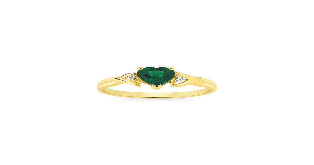 9ct Gold Created Emerald & Diamond Heart Ring in Green | Goldmark (AU)