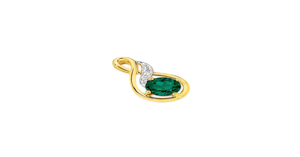 9ct Gold Created Emerald & Diamond Pendant in Green | Goldmark (AU)