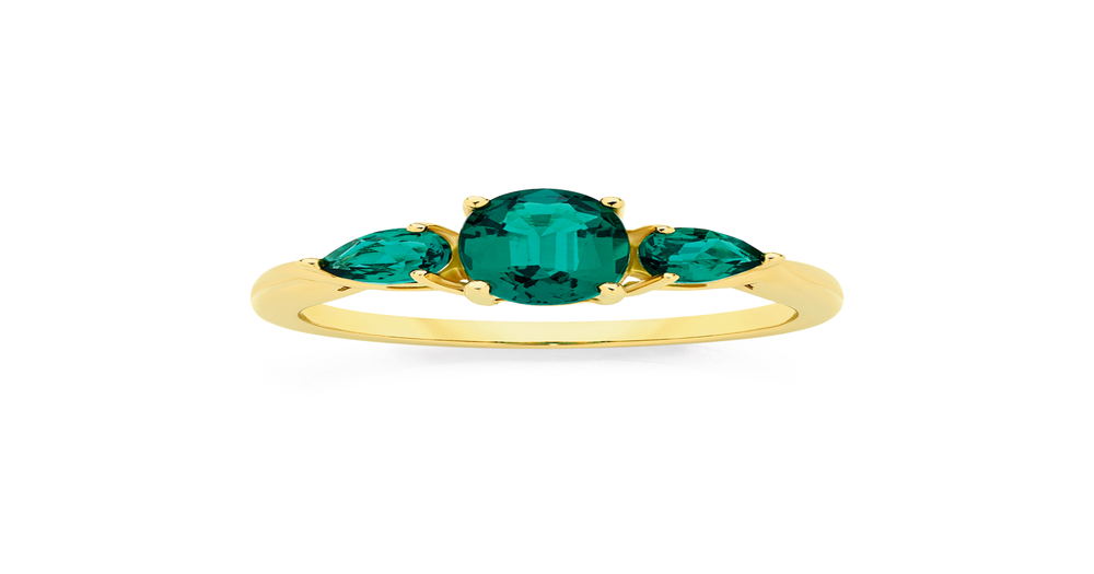 9ct Gold Created Emerald Trilogy Ring in Green | Goldmark (AU)
