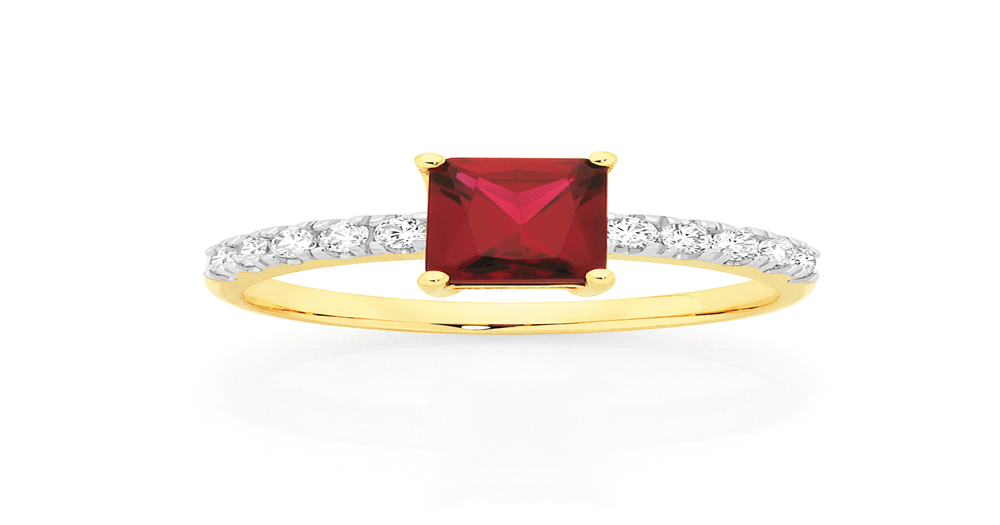 9ct Gold Created Ruby & Cubic Zirconia Ring in Red | Goldmark (AU)