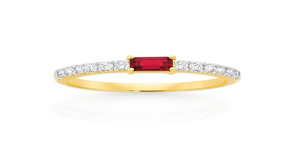 9ct Gold Created Ruby & Cubic Zirconia Ring in Red | Goldmark (AU)