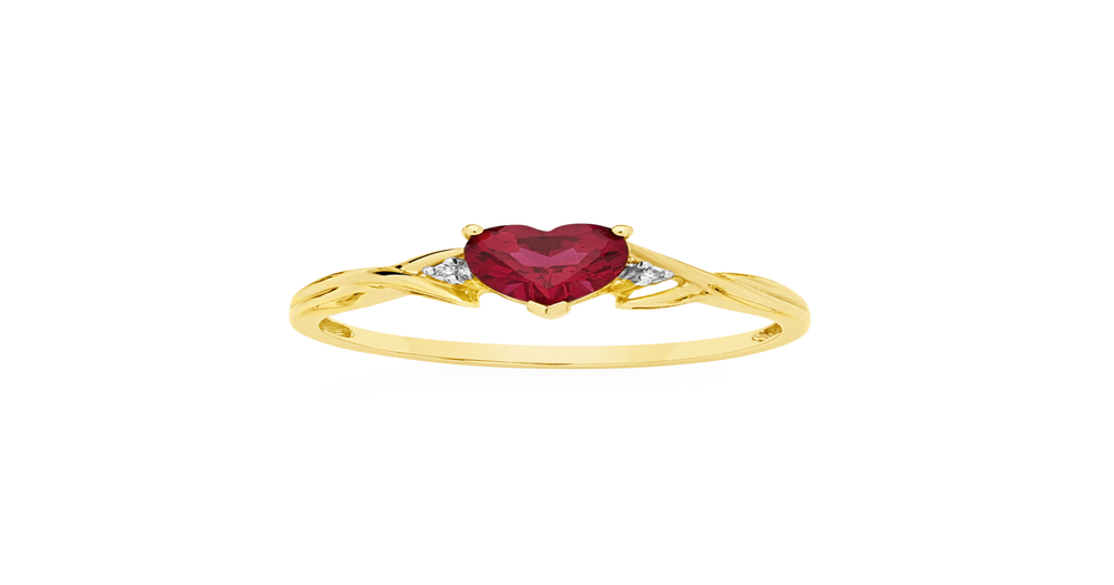 9ct Gold Created Ruby & Diamond Heart Ring in Red | Goldmark (AU)