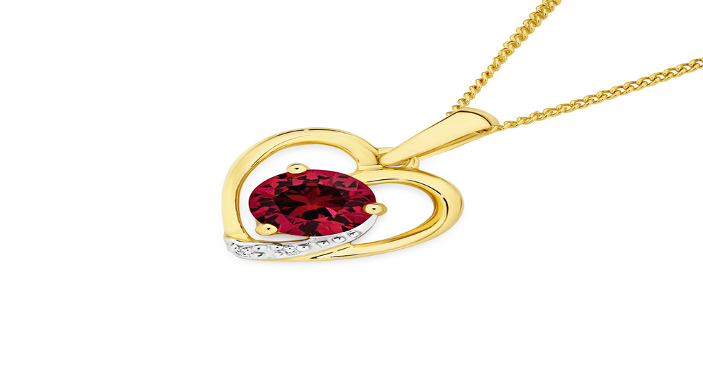 9ct Gold Created Ruby & Diamond Pendant in Red | Goldmark (AU)