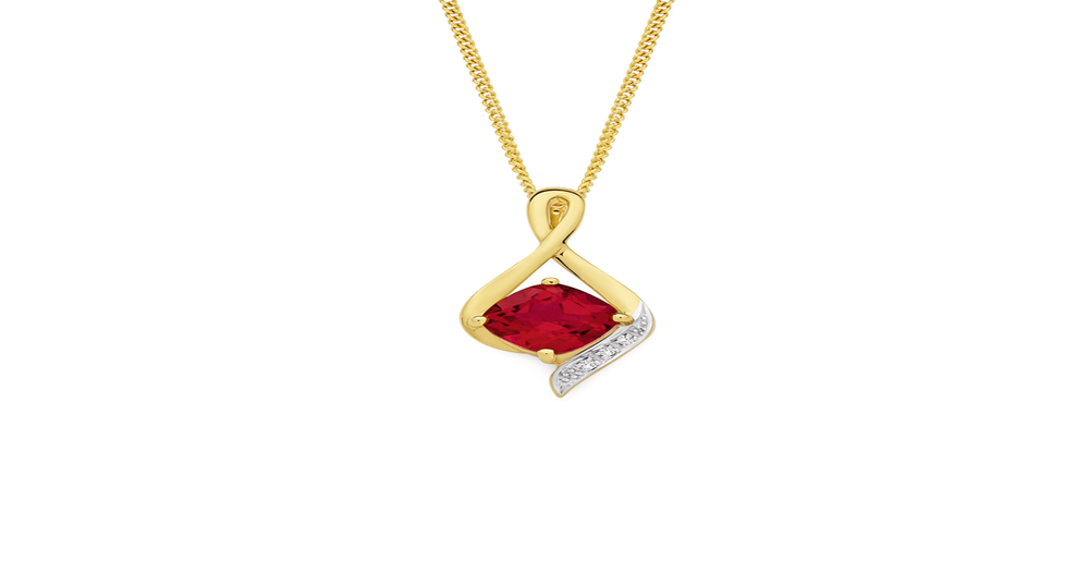 9ct Gold Created Ruby & Diamond Slider Pendant in Red | Goldmark (AU)
