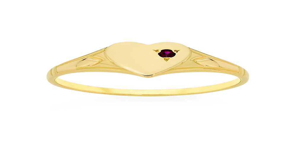9ct Gold Created Ruby Heart Signet Ring in Red | Goldmark (AU)