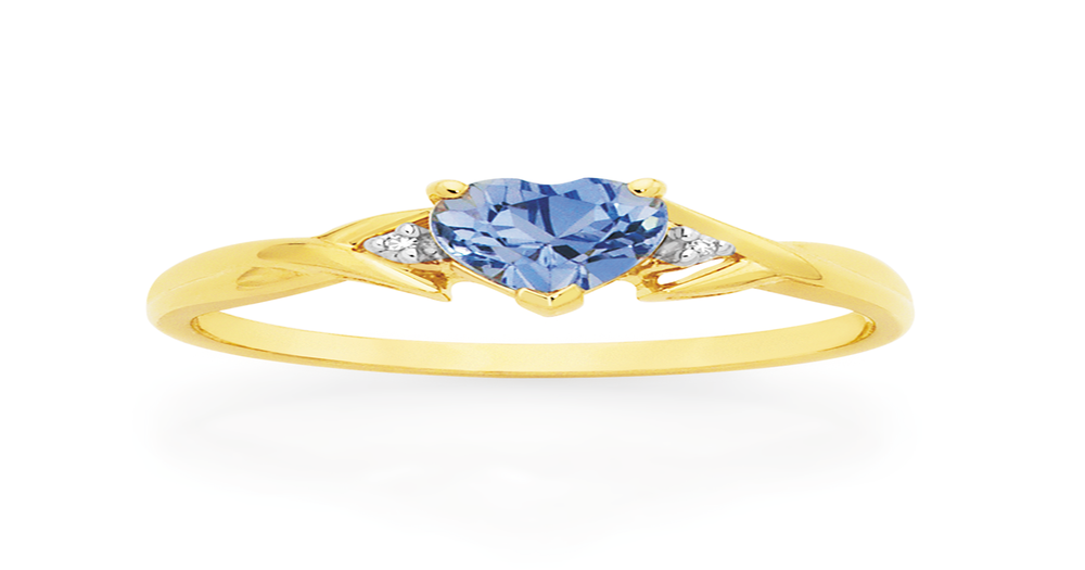 9ct Gold Created Sapphire & Diamond Ring in Blue | Goldmark (AU)