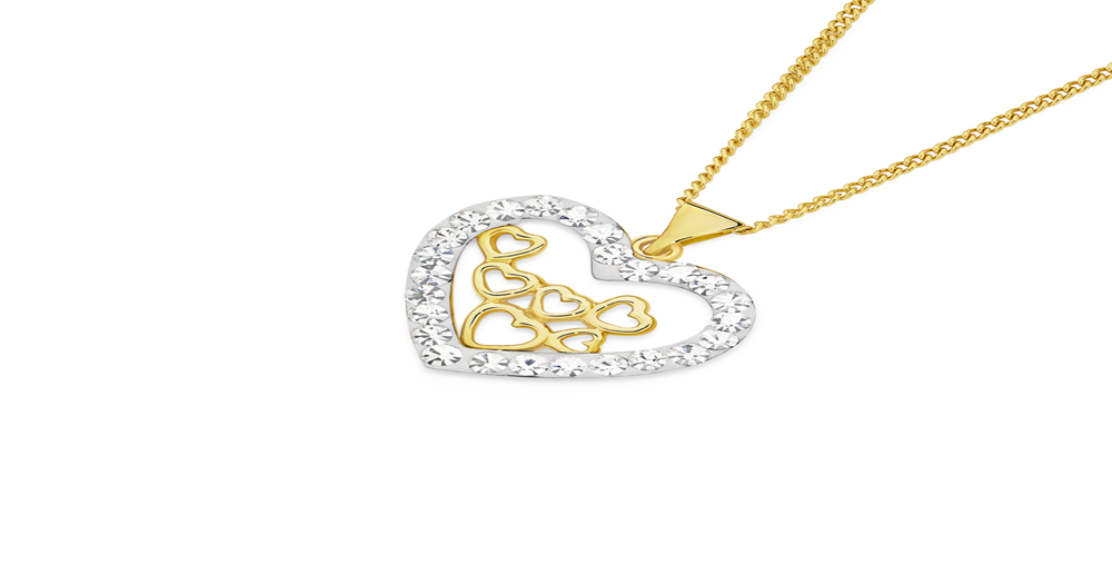 9ct Gold Crystal Open Heart Pendant in White | Goldmark (AU)