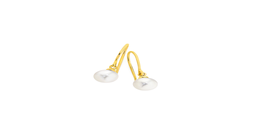 9ct Gold Cultured Freshwater Pearl Hook Earrings in White | Goldmark (AU)
