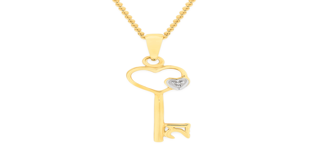 9ct Gold Diamond 21 Heart Key Pendant | Goldmark (AU)