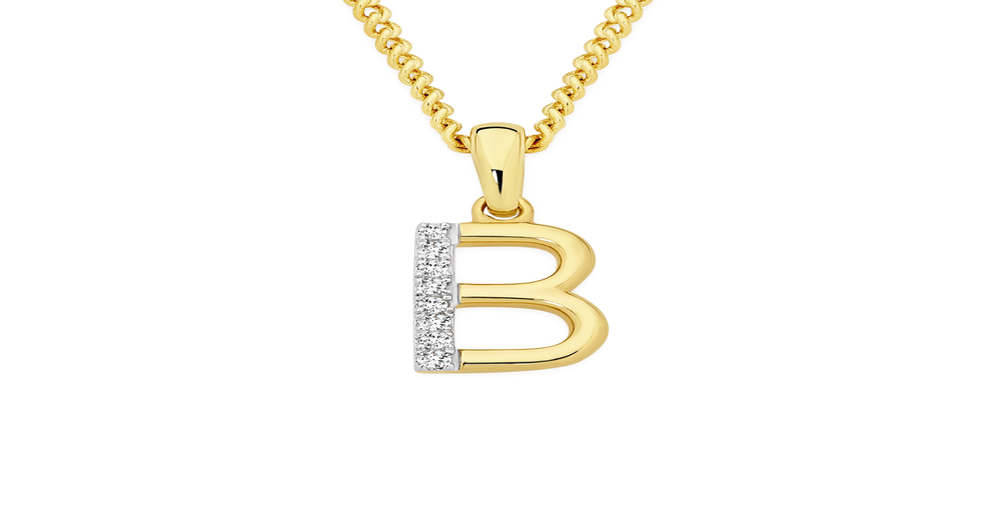 9ct Gold Diamond Block Initial B Pendant | Goldmark (AU)