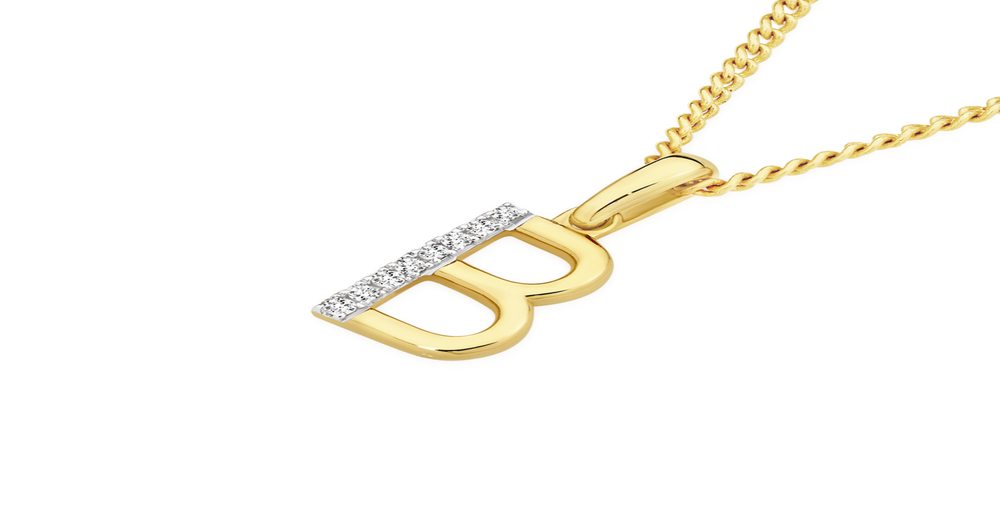 9ct Gold Diamond Block Initial B Pendant | Goldmark (AU)