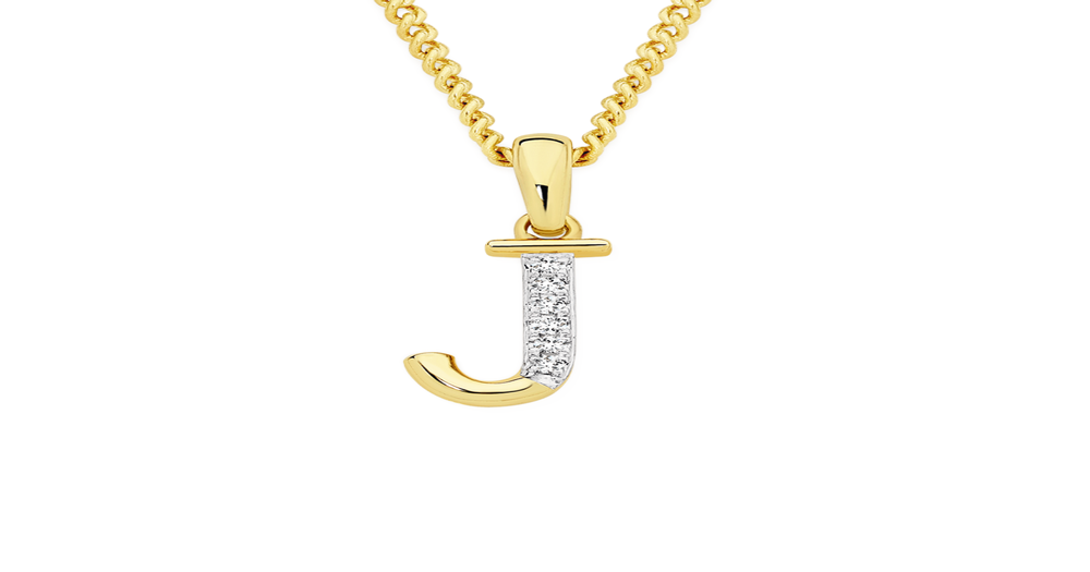 9ct Gold Diamond Block Initial J Pendant | Goldmark (AU)