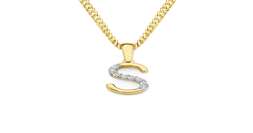 9ct Gold Diamond Block Initial S Pendant | Goldmark (AU)