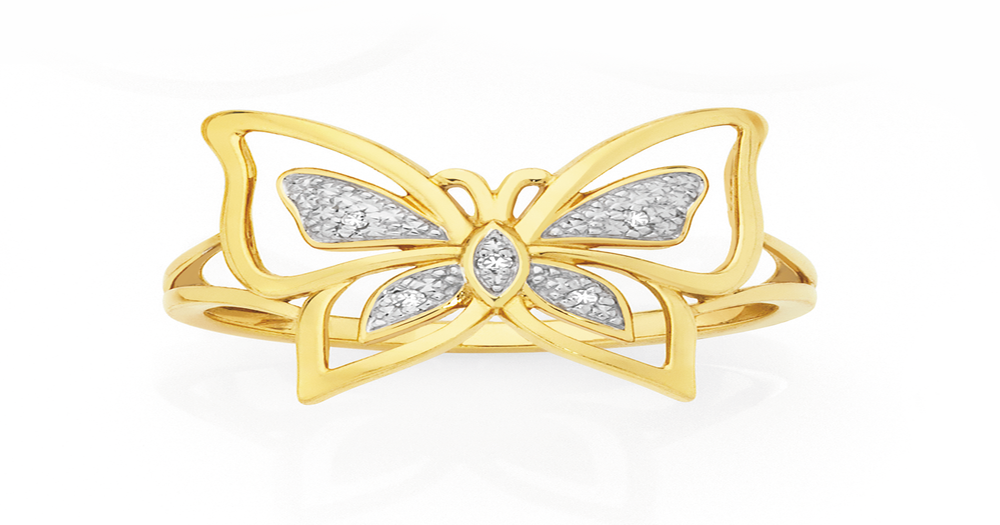 9ct Gold Diamond Butterfly Ring | Goldmark (AU)