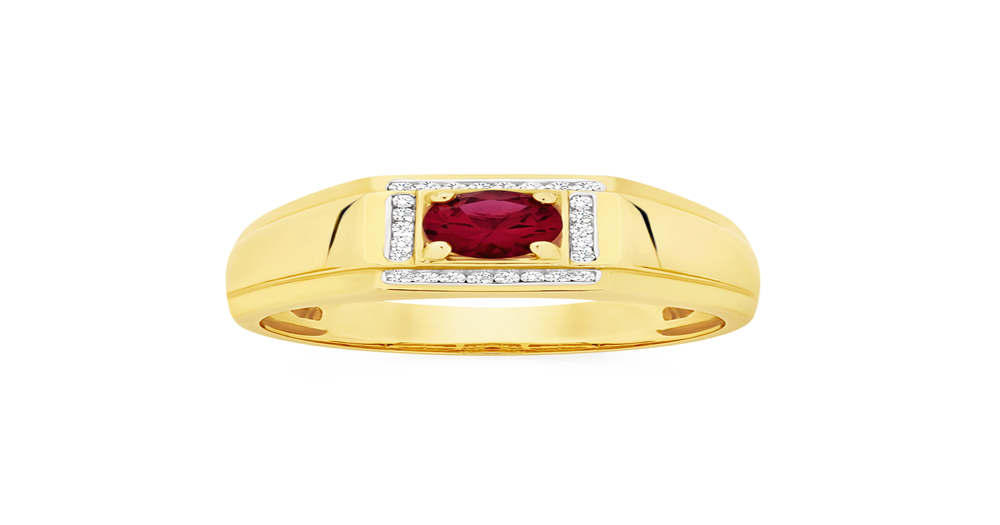 9ct Gold Diamond & Created Ruby Ring in Red | Goldmark (AU)