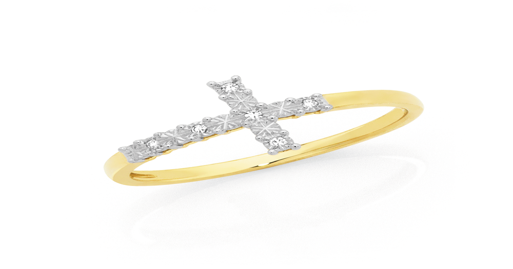 9ct Gold Diamond Cross Ring | Goldmark (AU)