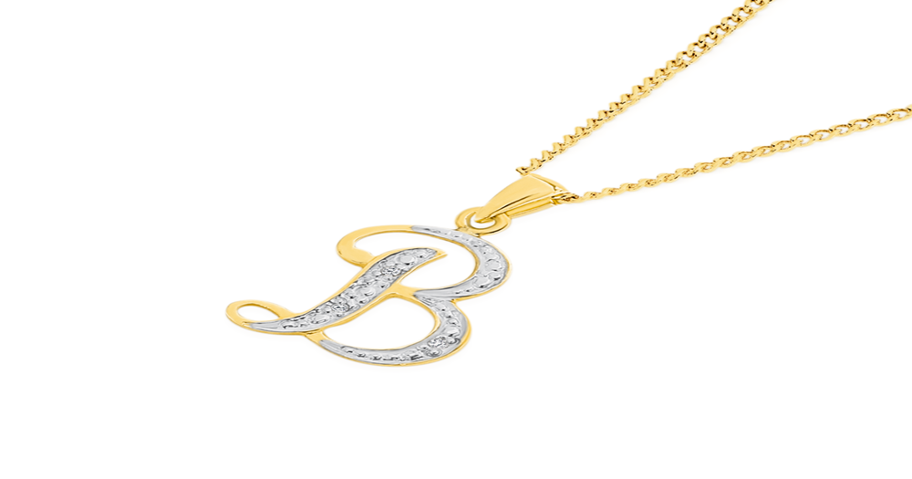 9ct Gold Diamond Initial B Pendant | Goldmark (AU)