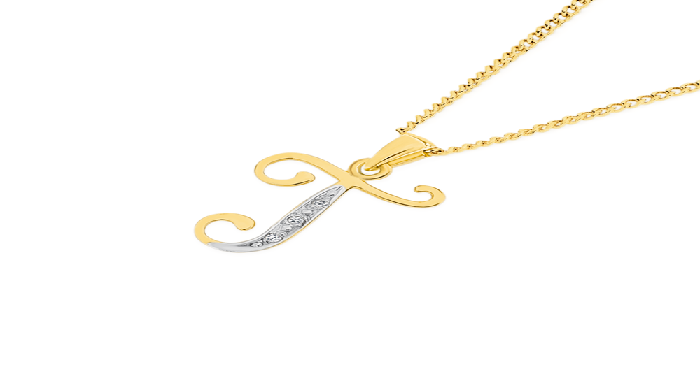 9ct Gold Diamond Initial T Pendant | Goldmark (AU)