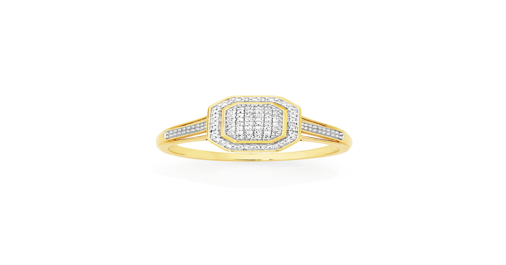 9ct Gold Diamond Pave Emerald Shape Ring | Goldmark (AU)
