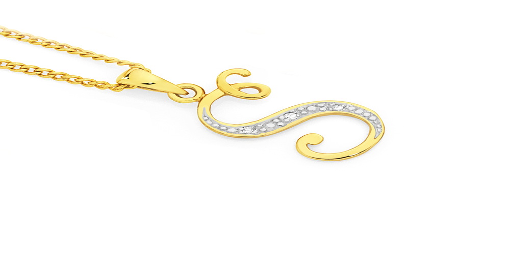9ct Gold Diamond Script Letter 's' Pendant | Goldmark (AU)
