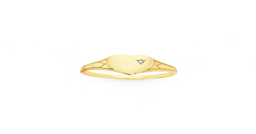 9ct Gold Diamond Single Heart Children's Signet Ring | Goldmark (AU)