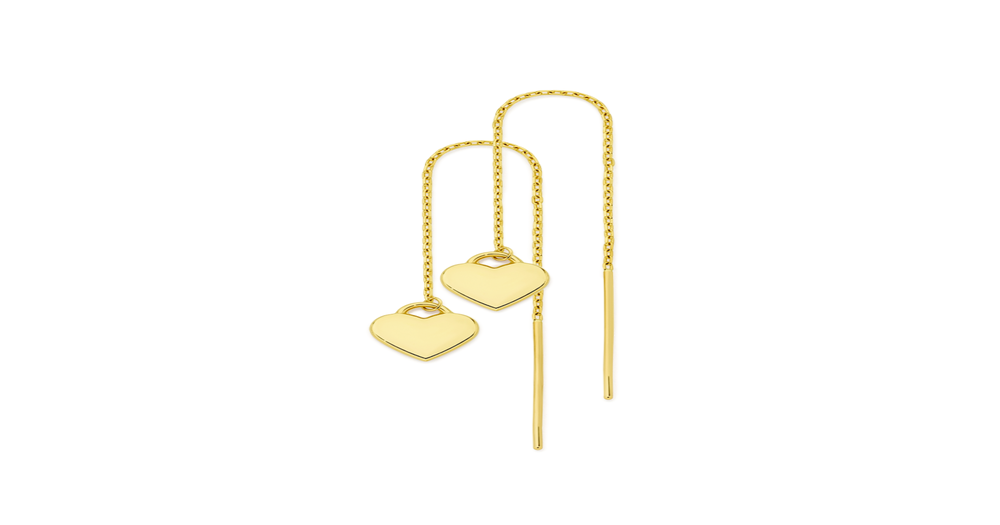 9ct Gold Flat Heart Drop Thread Through Earrings | Goldmark (AU)