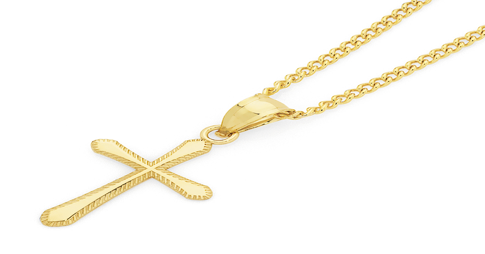 9ct Gold Fluted Cross Pendant | Goldmark (AU)