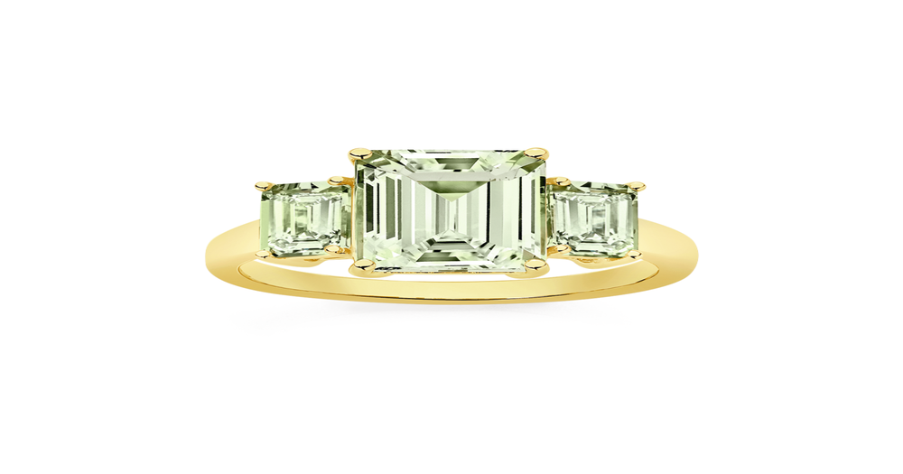 9ct Gold Green Amethyst Trilogy Ring in Green | Goldmark (AU)